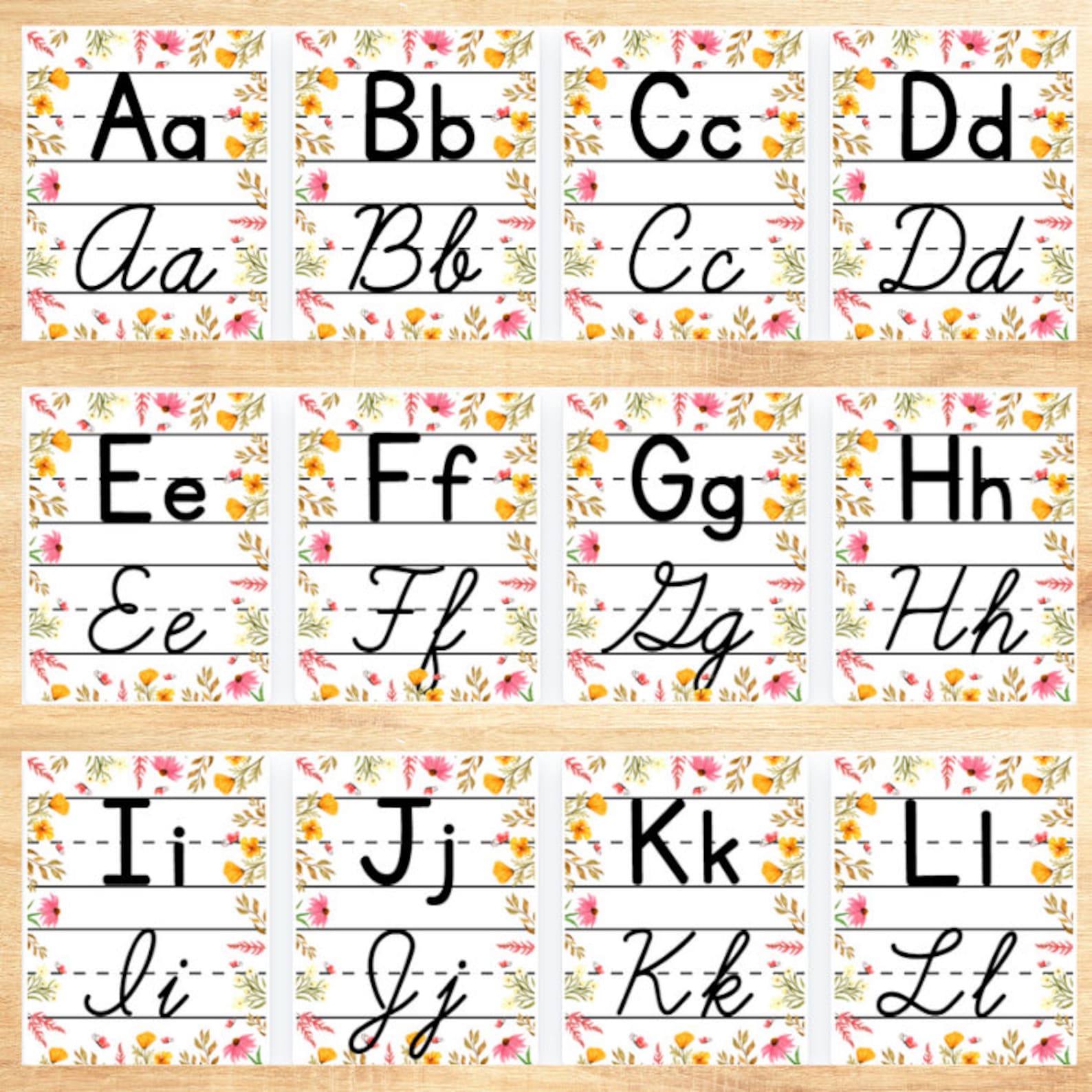 Cursive & Print Classroom Alphabet Posters Butterfly Garden Floral - Etsy