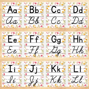 Cursive & Print Classroom Alphabet Posters Butterfly Garden Floral - Etsy