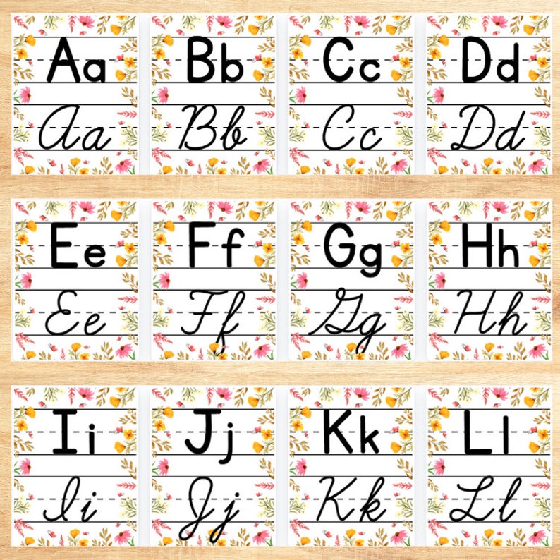 Cursive & Print Classroom Alphabet Posters Butterfly Garden Floral - Etsy