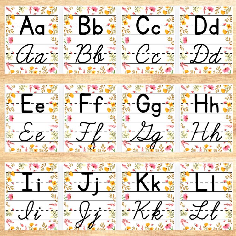 Cursive & Print Classroom Alphabet Posters Butterfly Garden Floral - Etsy