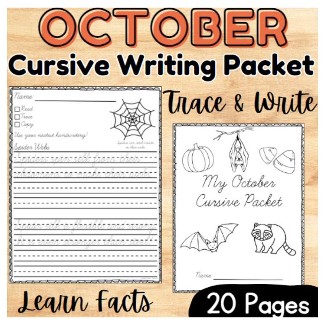 October Cursive Handwriting Practice Pages Cursive Writing Worksheets ...