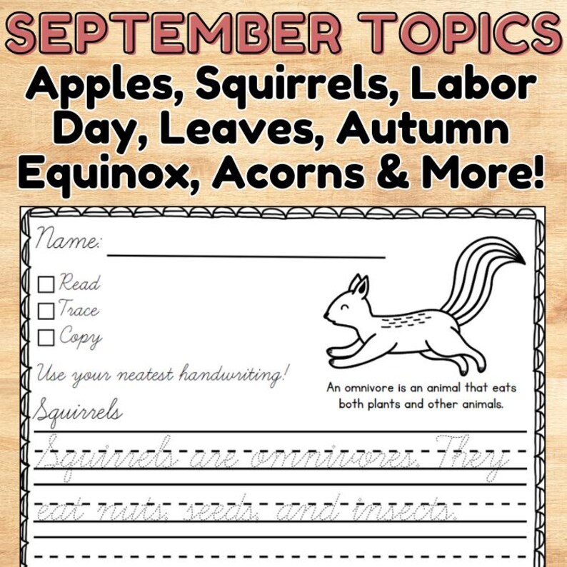 September Cursive Packet - Cursive Handwriting Practice - Printable ...