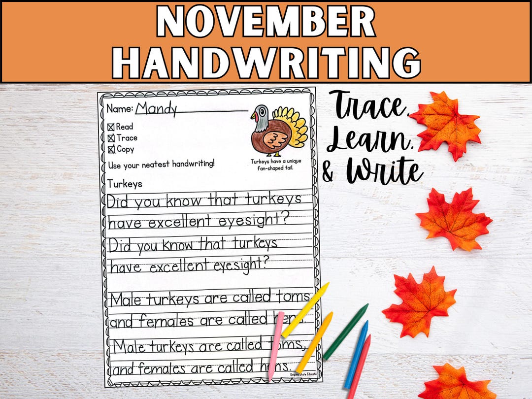 November Handwriting Practice for Kids Printable Handwriting Worksheets ...
