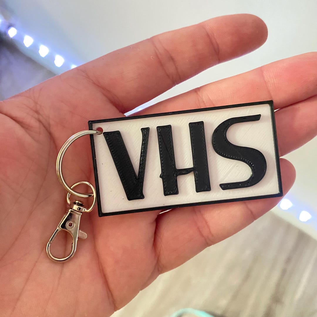 VHS Video Cassette Tape Logo Keychain 80s 90s 2000s Black White Key ...