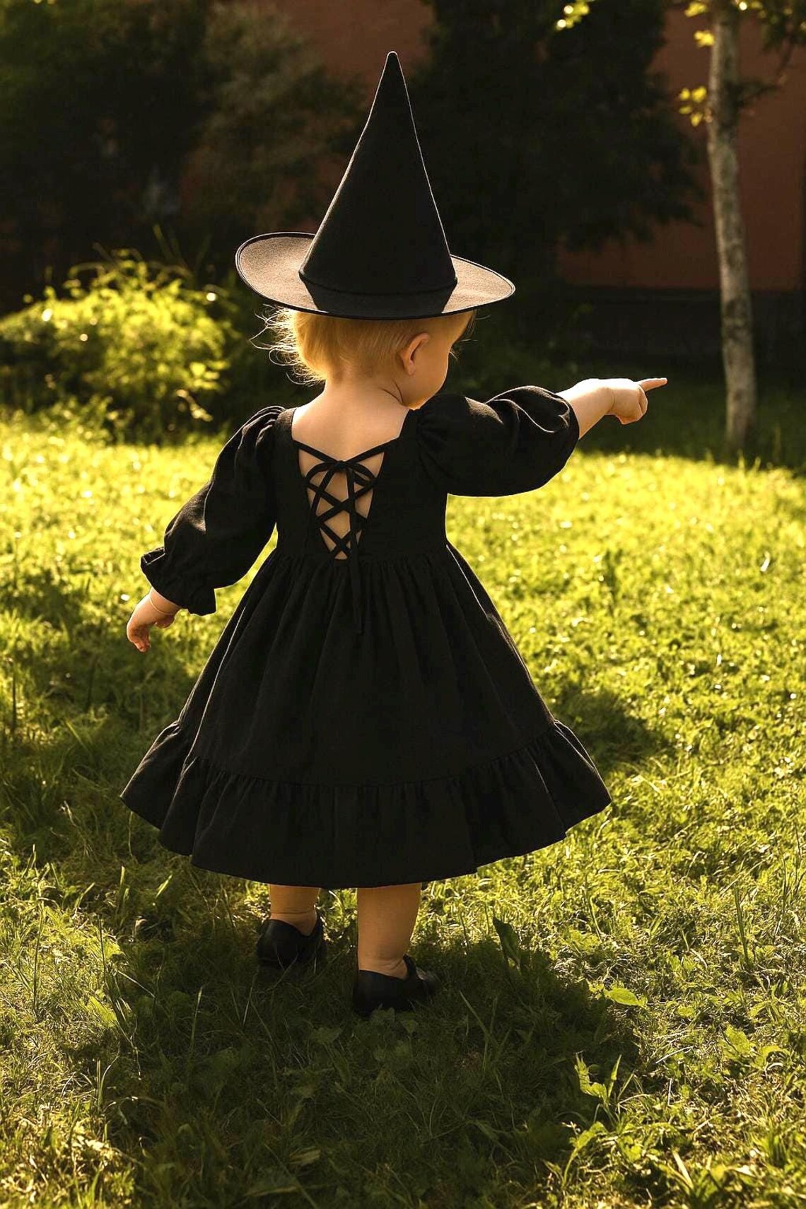 So Pretty Baby Girl Black Witch Dress, Kids Black Cute Boho Style Witch ...