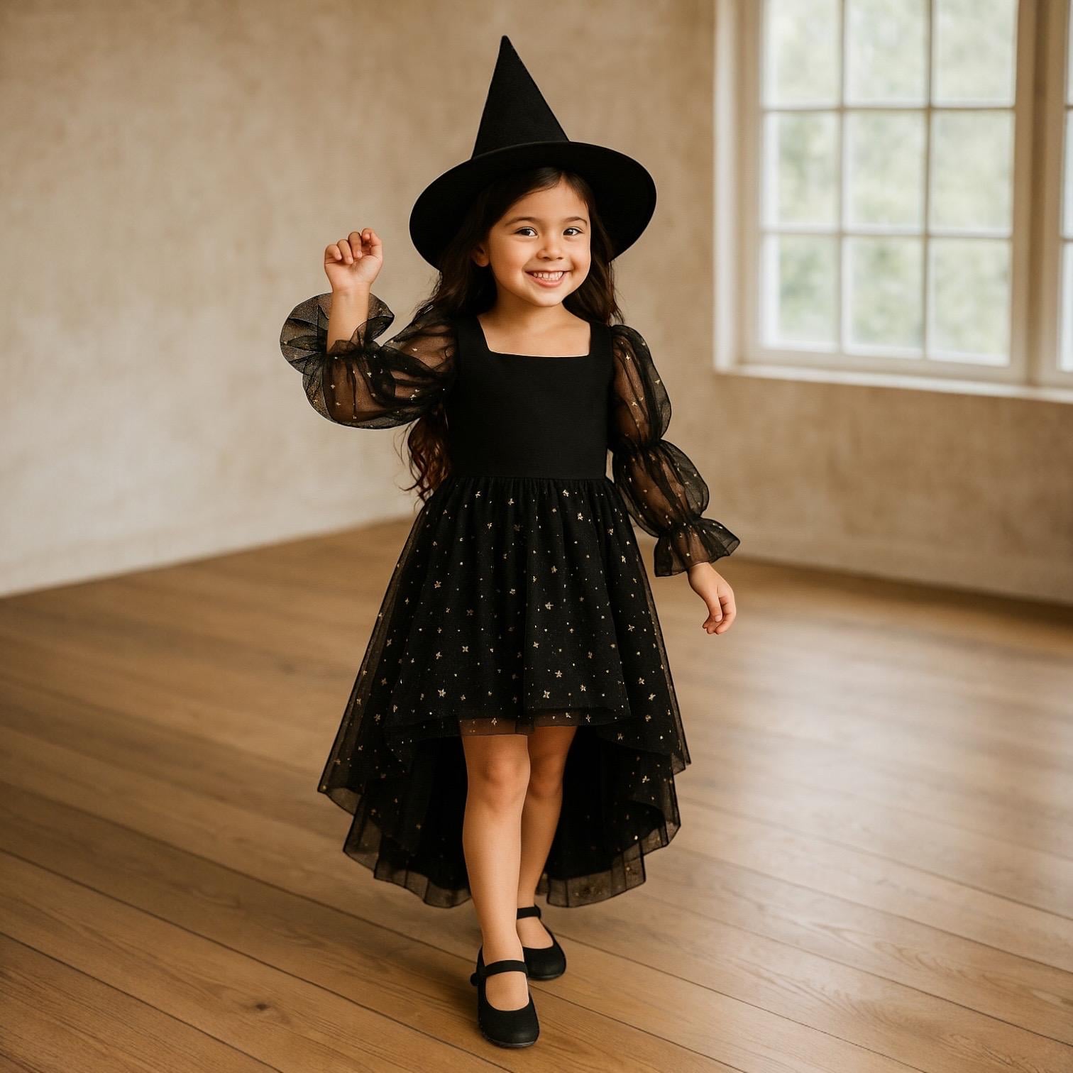 Starry Fairy Girls Witch Halloween Costume Dress, Kids Halloween Dress ...