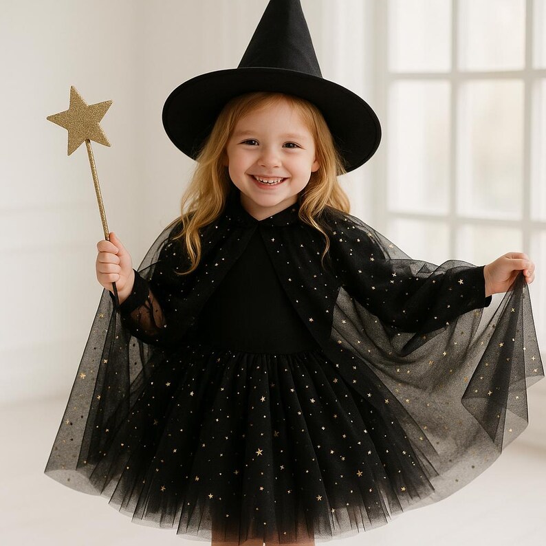Girl Black Starry Witch Halloween Costume Dress, Kids Halloween Dress ...