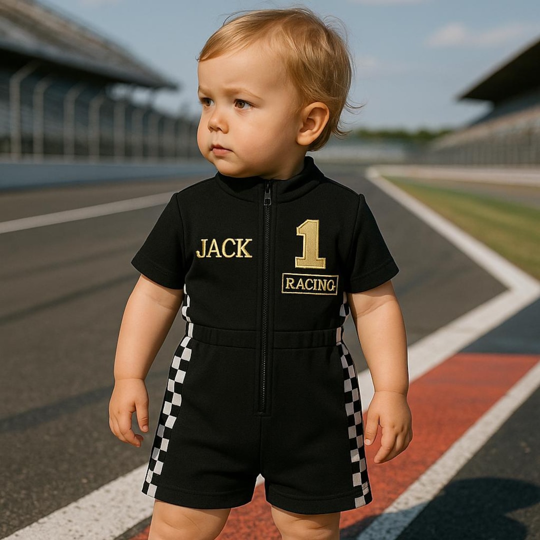 Luxury Baby Boy Racing Suit, Black Custom Name and Number Kids Racing ...