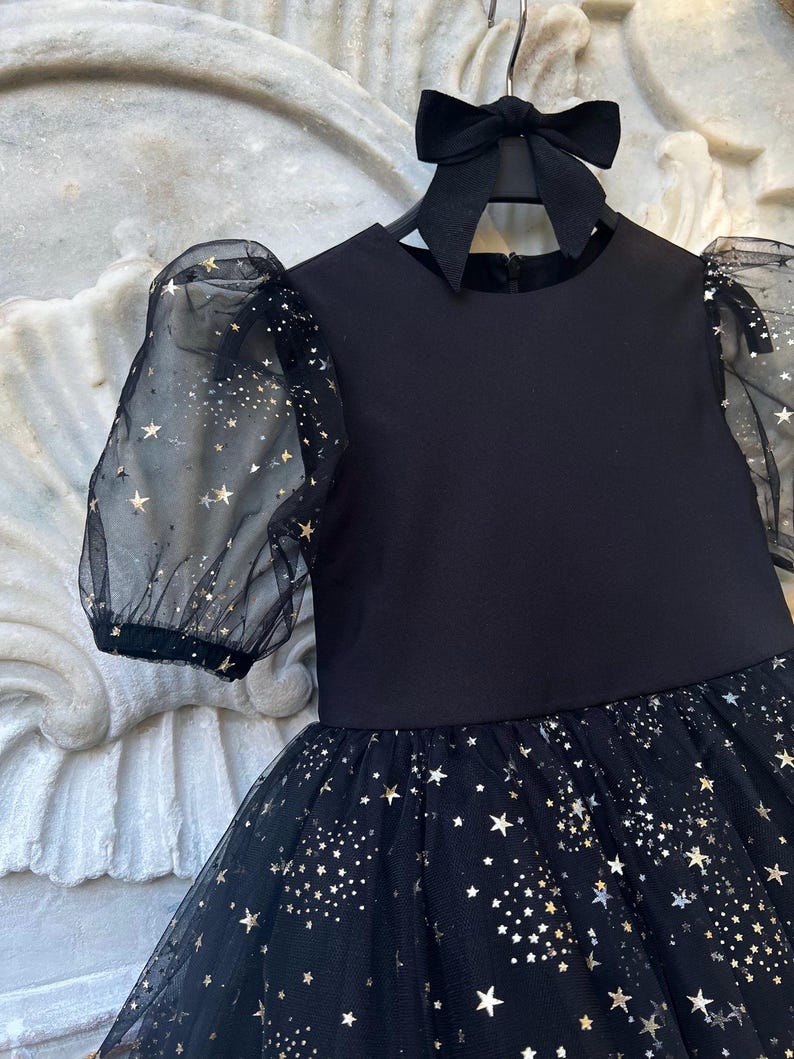Black Starry Girls Witch Halloween Costume Dress, Kids Halloween Dress ...