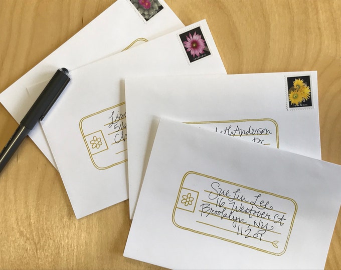Flower Tag Addressing Stamp: Snail Mail, Mail Art, Handwritten - Etsy