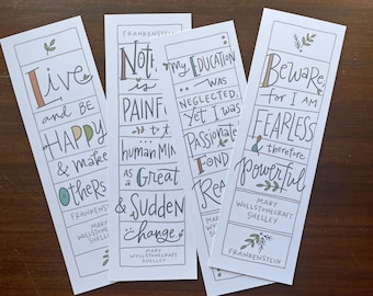 Frankenstein Printable Bookmarks, Watercolor Classic Literary Quote ...