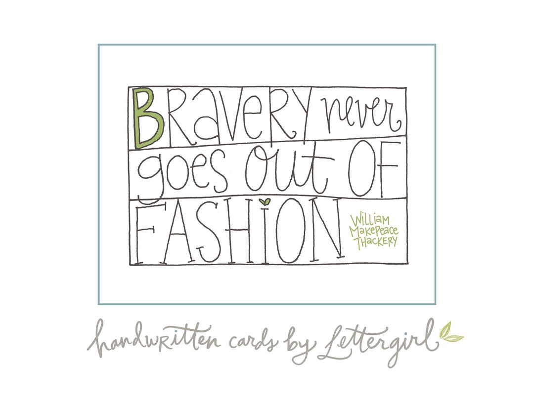 Handwritten Card: Bravery, Blank Inside - Etsy