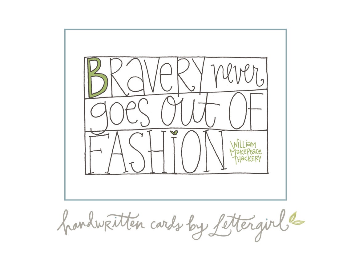 Handwritten Card: Bravery, Blank Inside - Etsy