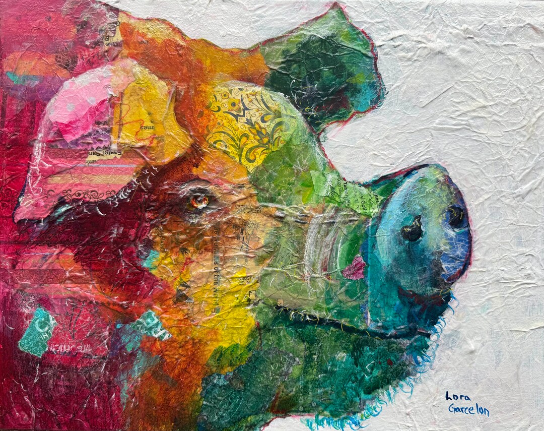Fine Art Print, Pig Collage Painting, "pigment #3" 11x14, Reproduction ...