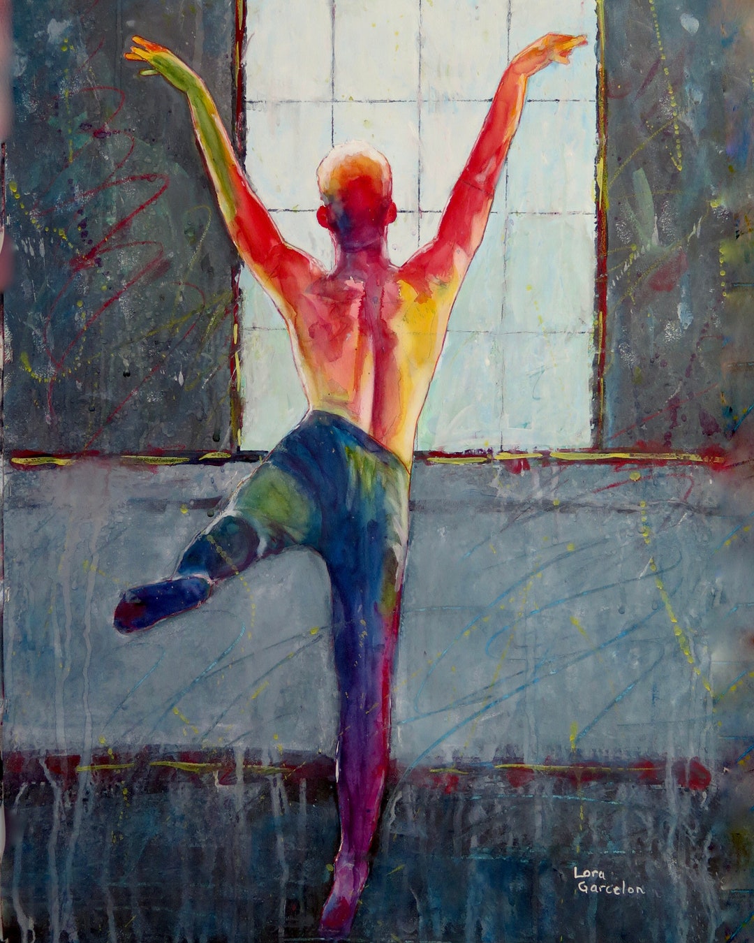 Fine Art Print of Male Dancer, "arabesque" Watercolor Painting by Lora ...