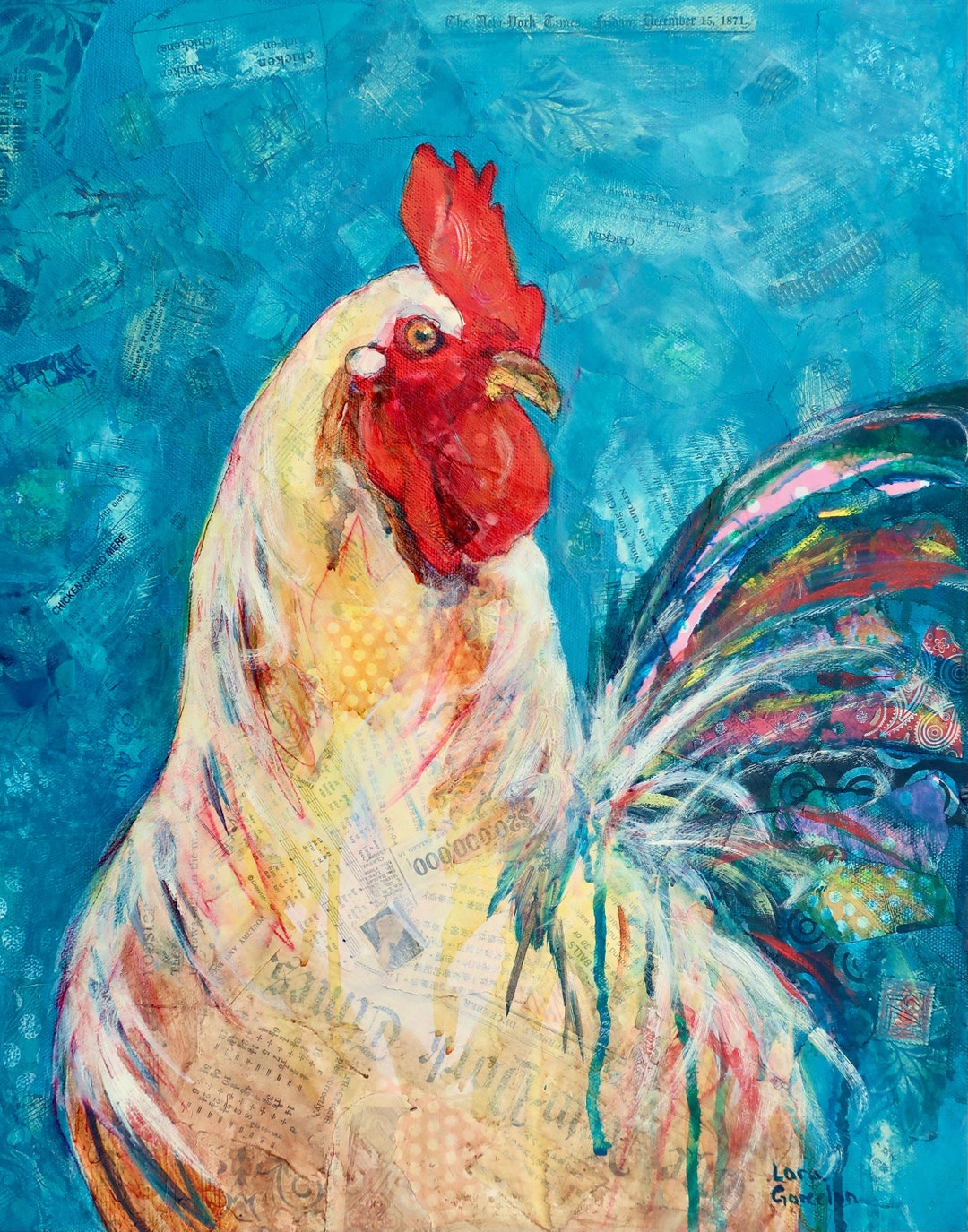 Fine Art Print by Lora Garcelon, Rooster Collage, "the Big Boss ...