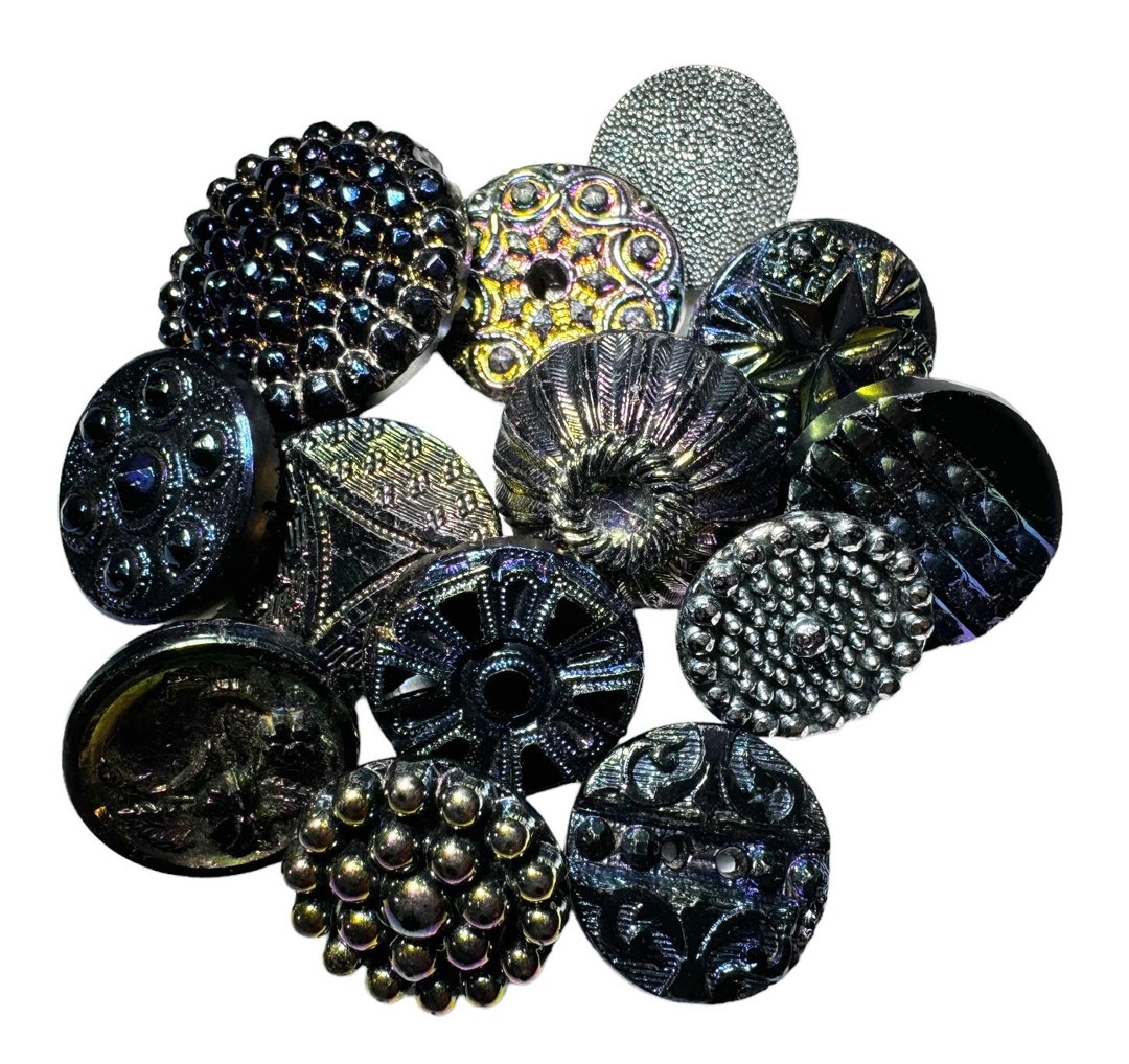 Buttons Antique 17 Black Glass, Aurora Luster Smalls & Mediums - Etsy