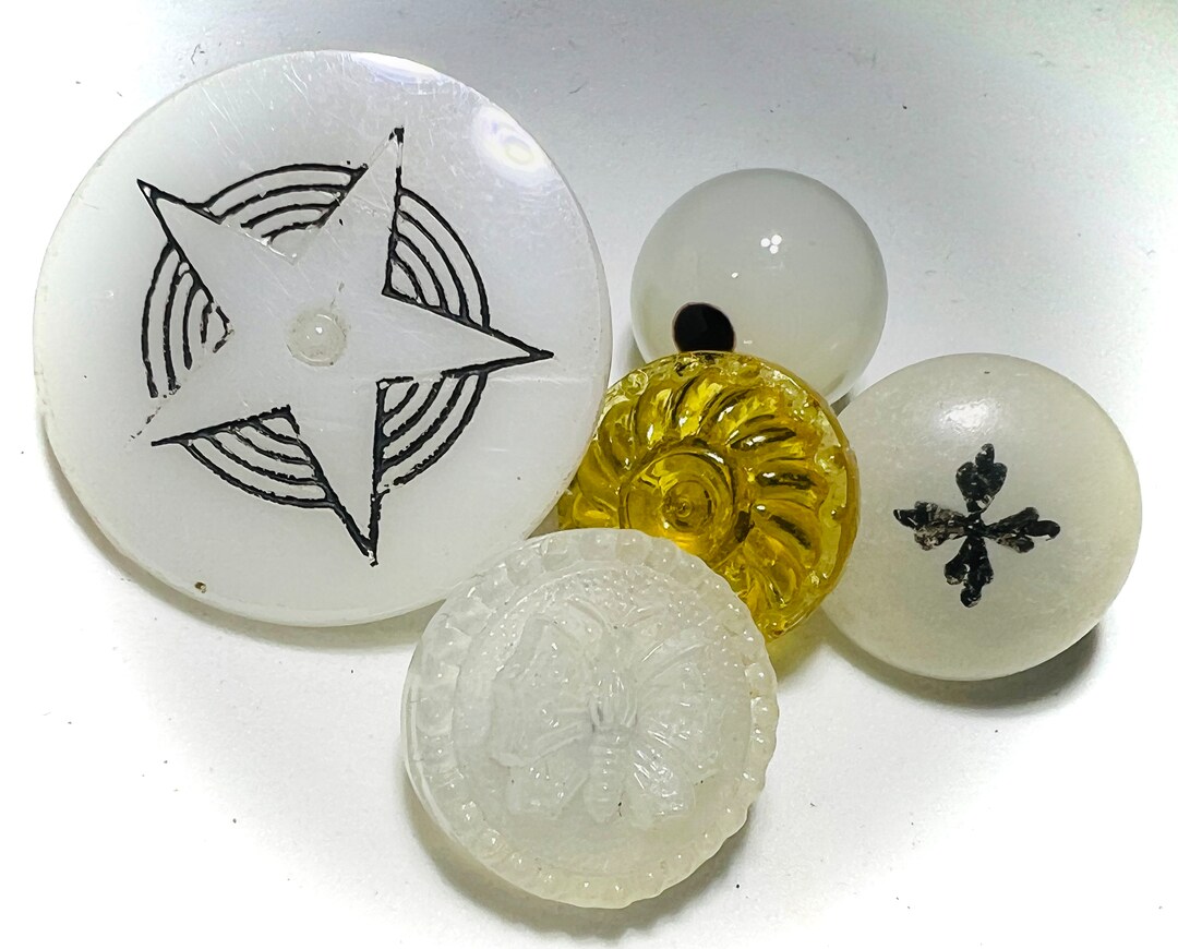 Antique Buttons 5 Clambroth, Butterfly and Yellow Glass - Etsy