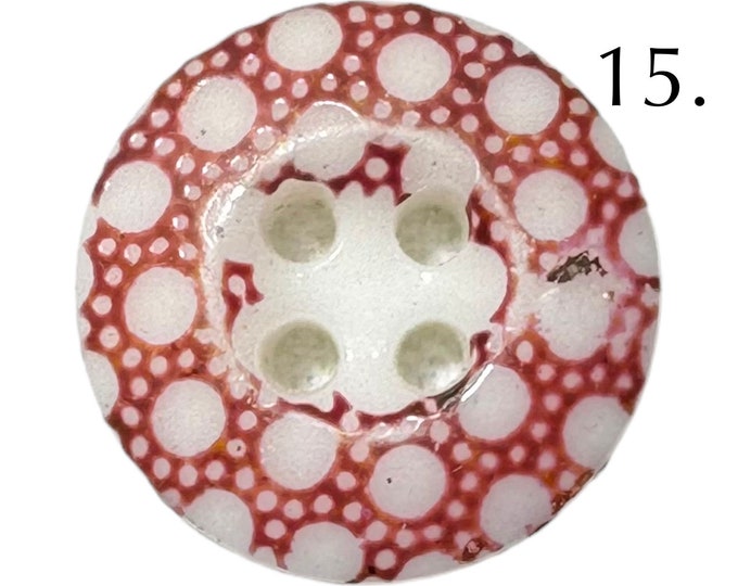 Button Antique - RARE Color RED, China Calico, White Body - Small - Etsy