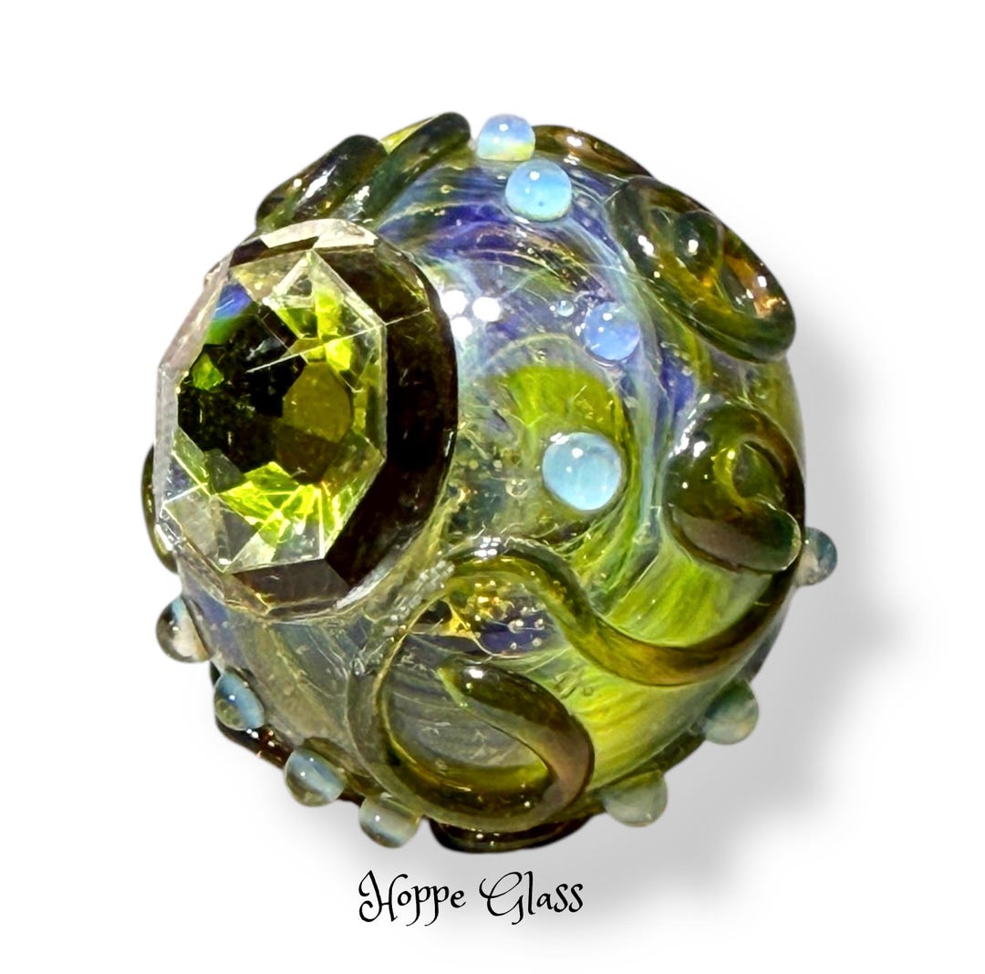 Button Glass Studio - Tingue Like, Paperweight, Silver Foil, Green ...
