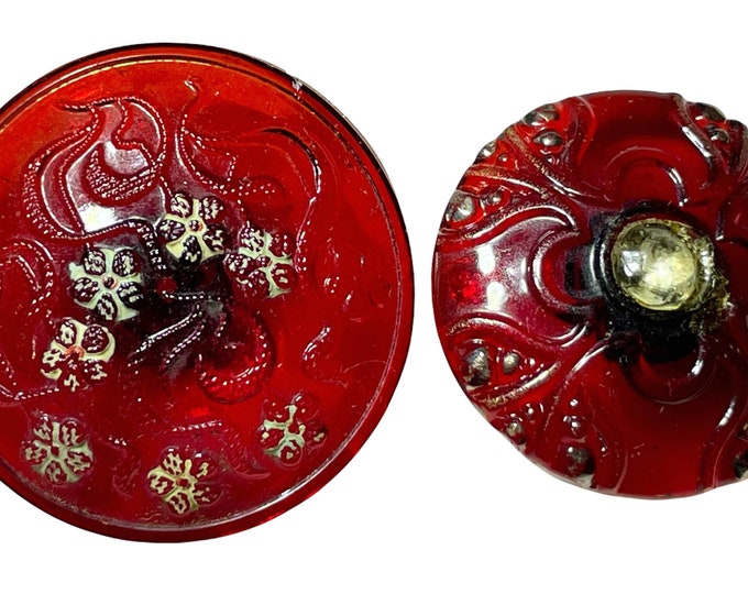 Antique Buttons - 2 Transparent Red, Glass, One With Paste Trim - Etsy