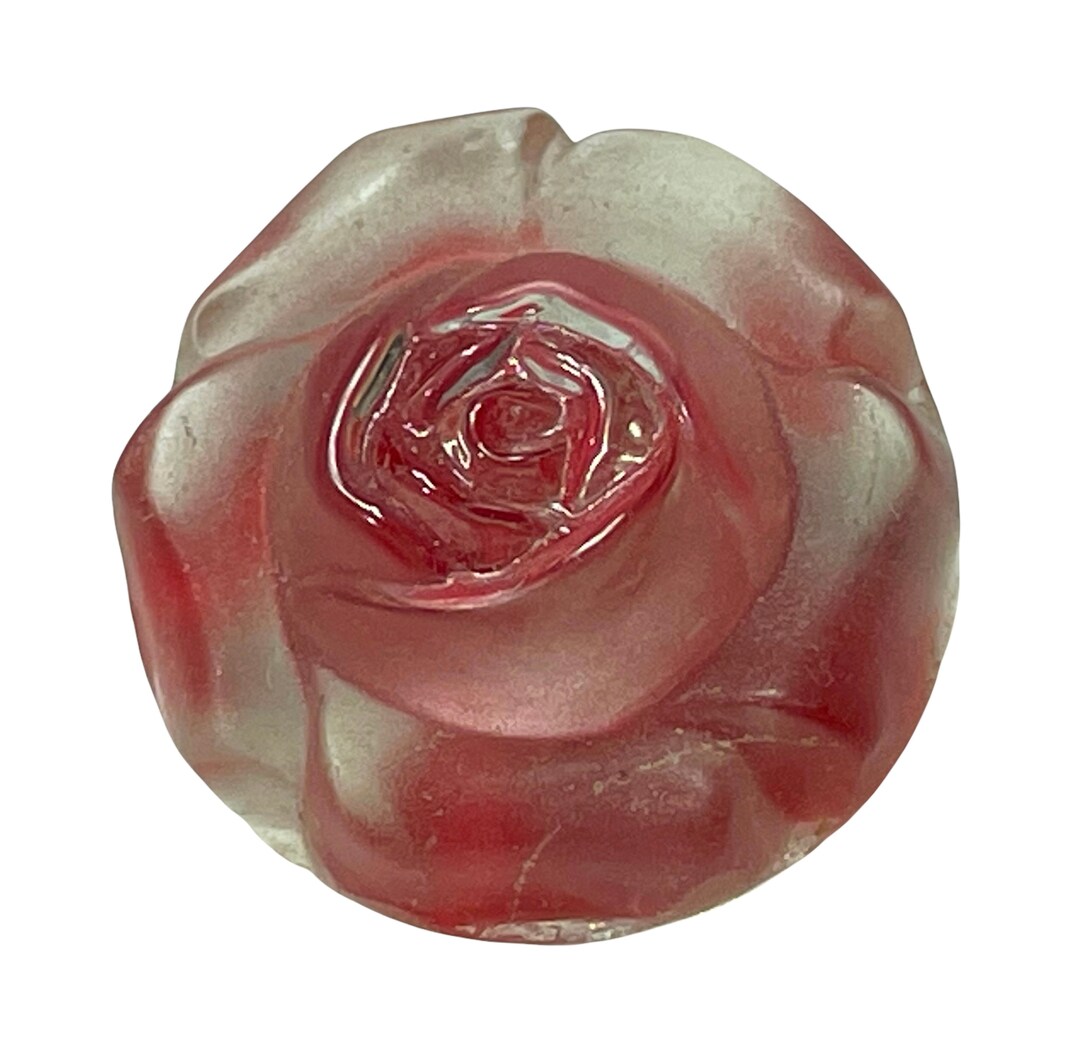 Vintage Button - Dull & Shinny Glass, Realistic Rose, Painted Back ...