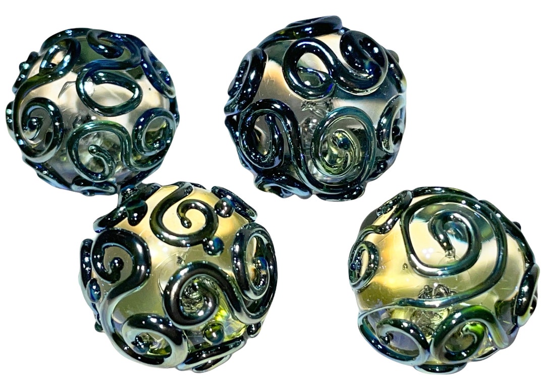 4 Glass (pyrex) Clear Glass Ball Buttons, Studio, Great for Crafters or ...