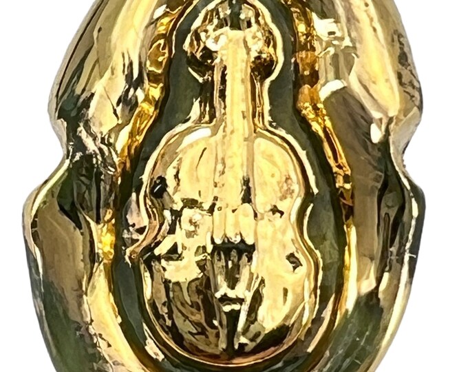 Button Violin, Green Glass, bimini Like, Hand-painted, Real 10K Gold Paint, Lampworked Made by ...