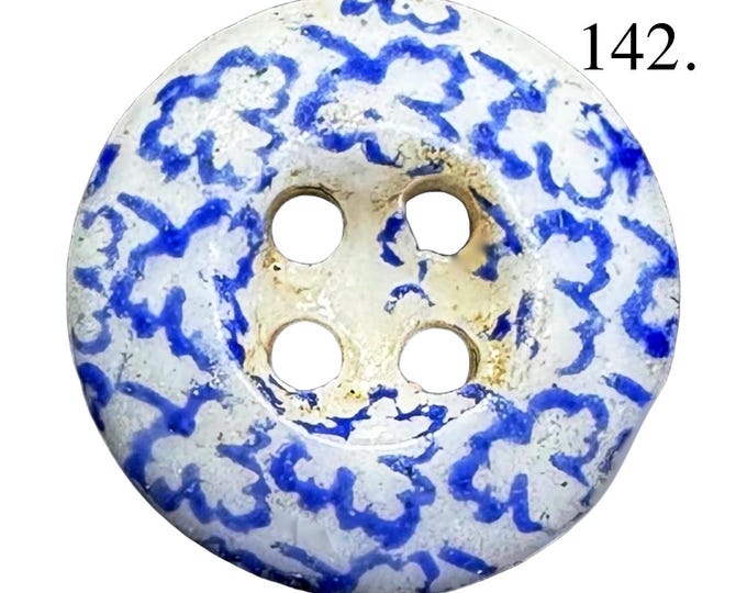 SCARCE Button - LEAF, Pictorial, China Calico, White Body With Blue ...