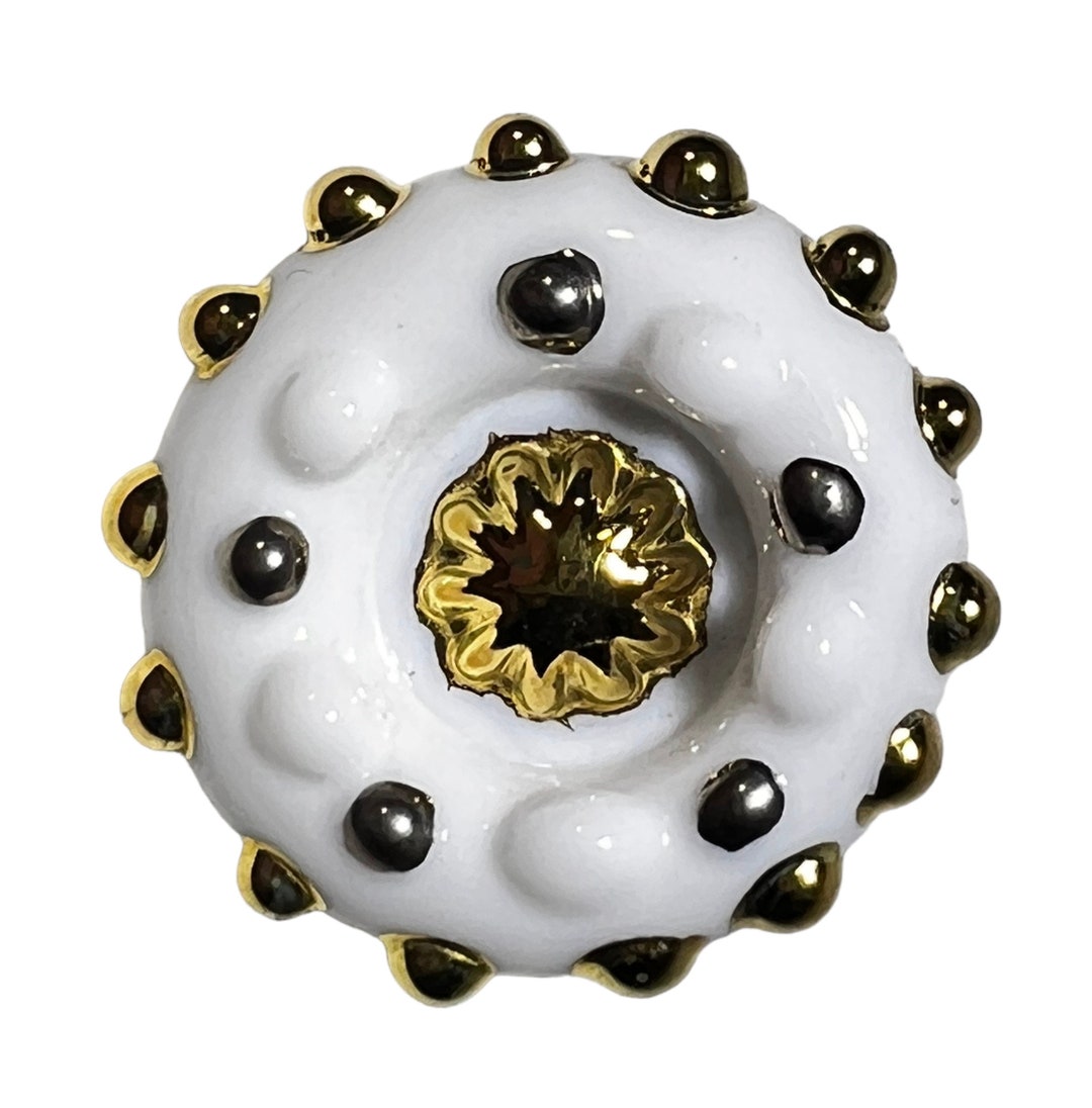 Button Studio ~ Bimini-like, 10K Gold & Silver Trim, White Base - Medium - Etsy