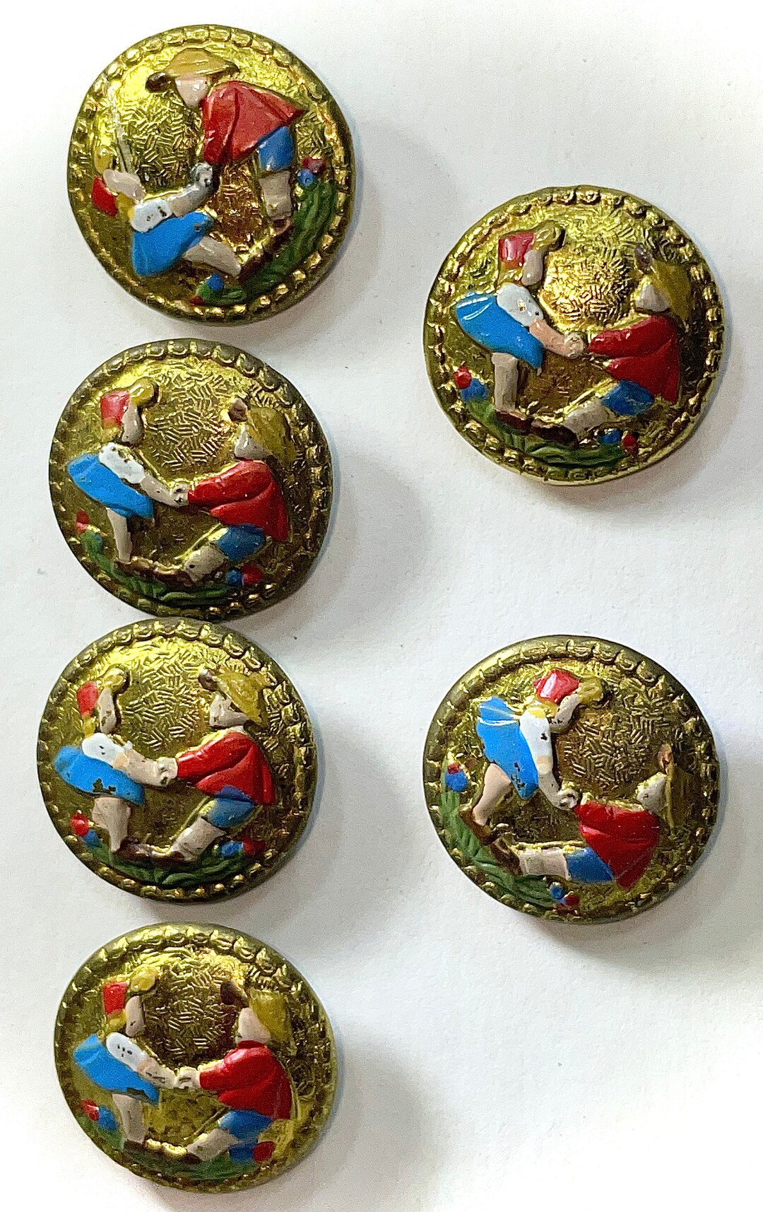 Antique Buttons 6 Small Painted Metal Buttons - Etsy