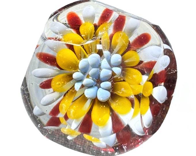 Button Glass - Paperweight, Murine Implosion, Hand Faceted, Yellow Base ...
