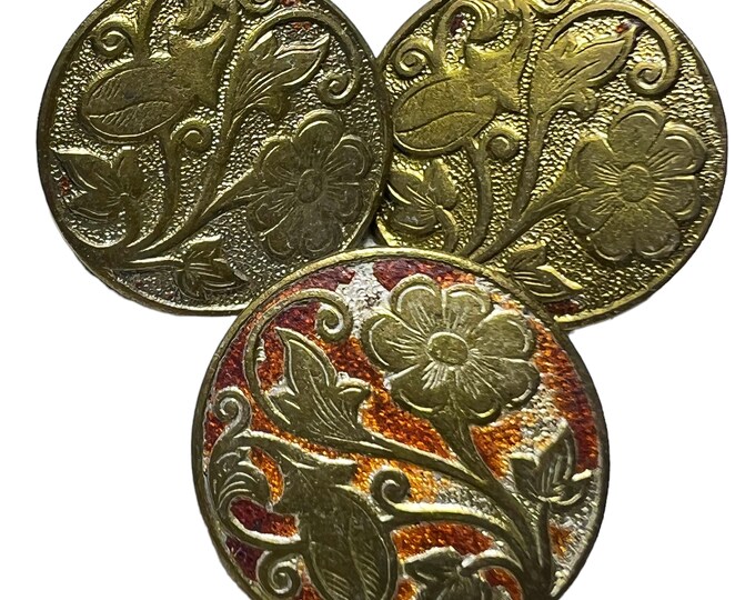 Button - 3 Deccan Metal Pictorials, Back-marked - Mediums - Etsy