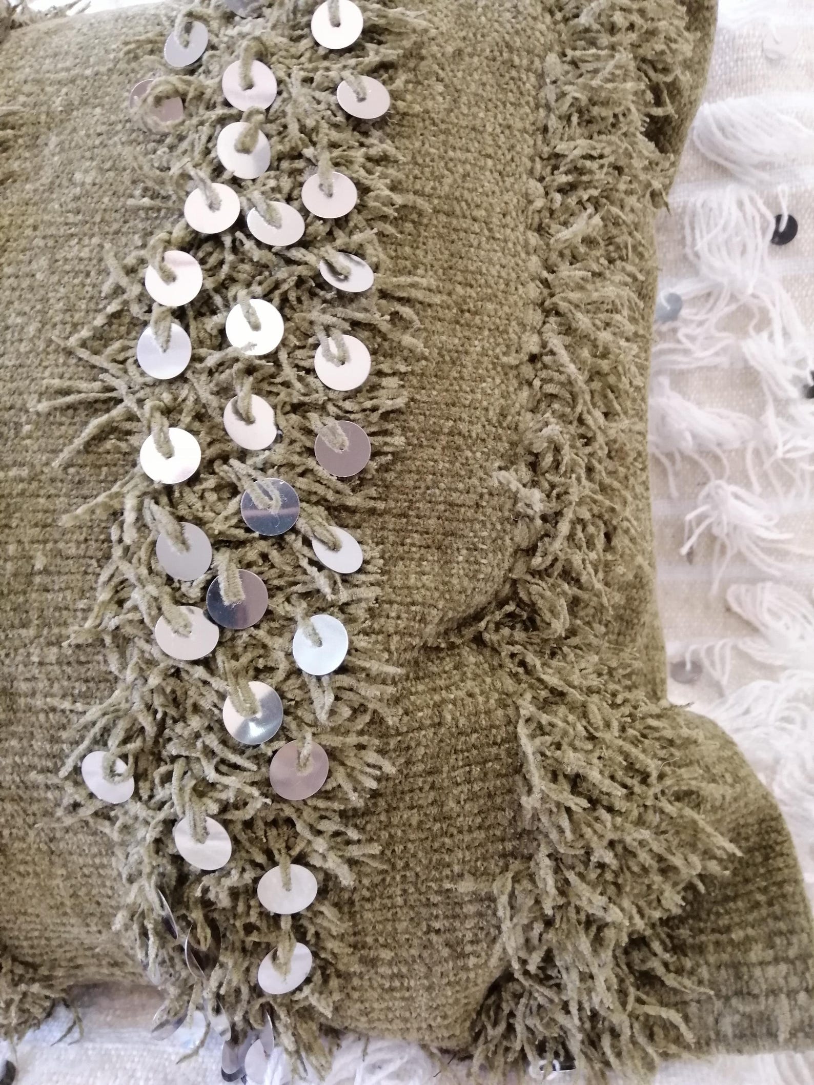 Shinny Shaggy Green Olive Pillows Wedding Handmade Cushion Cover Berber Handira Pillows Moroccan ...