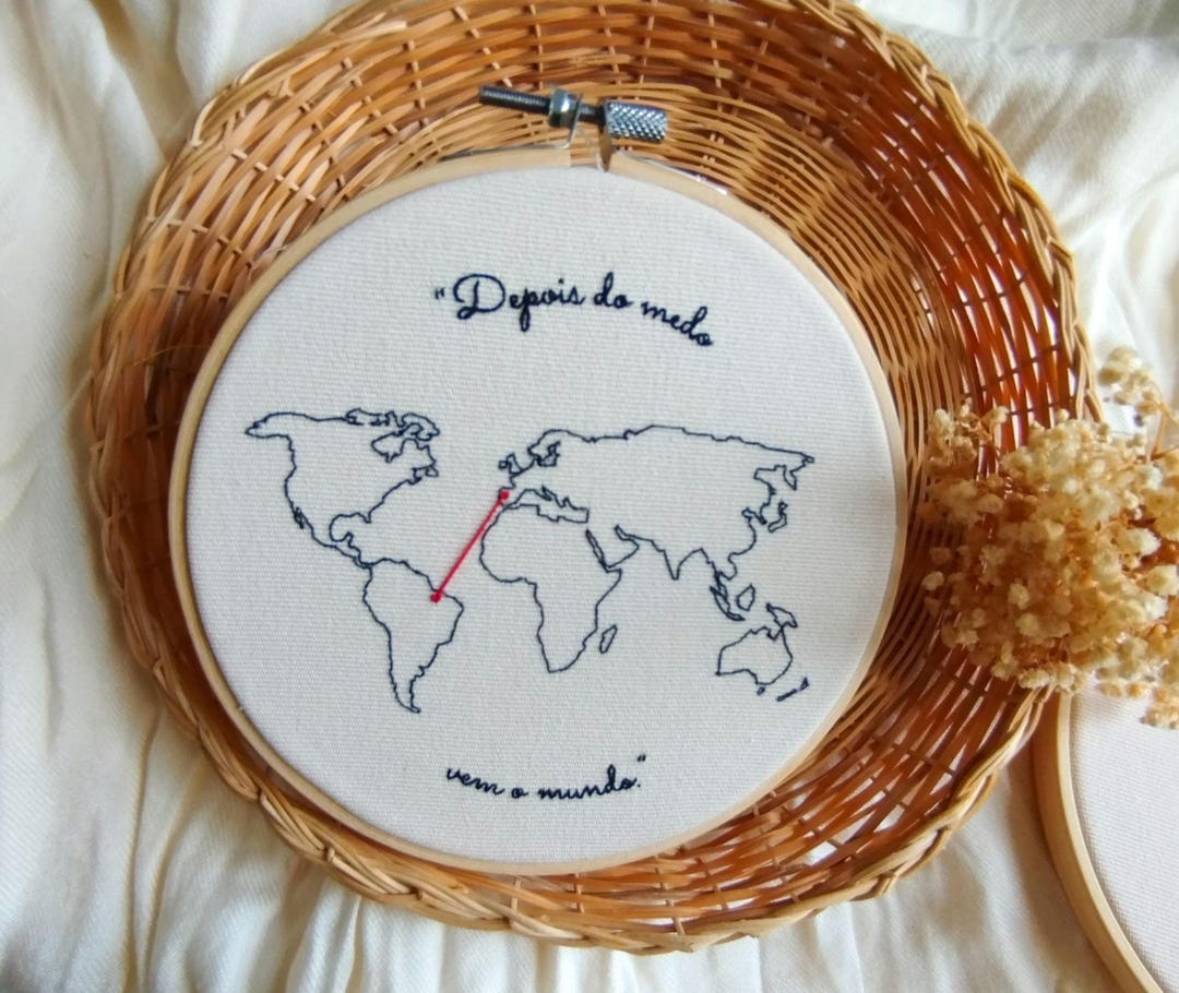 Hand-embroidered World Map | Personalized Gift for Couples | Long ...