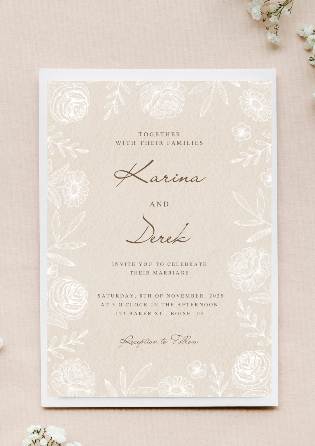 Floral Parchment Wedding Invite Suite - Etsy