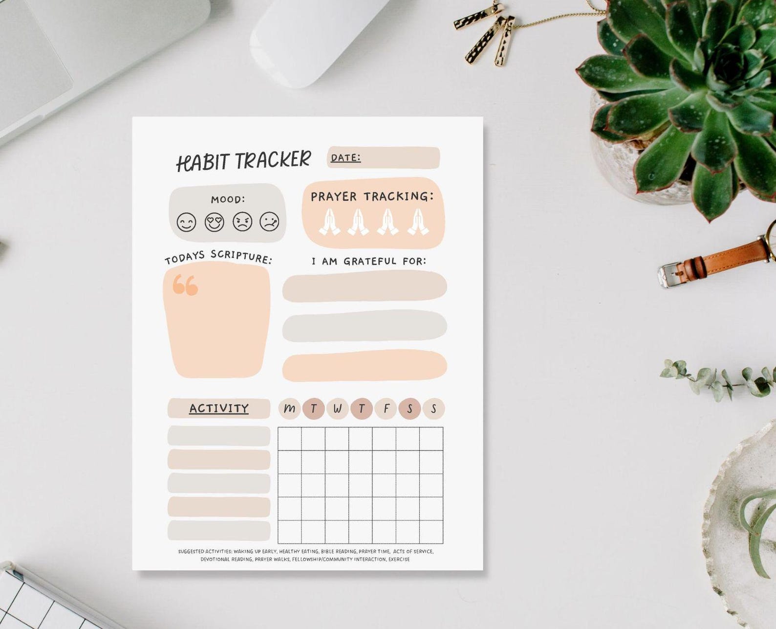 Simple Aesthetic Habit Tracker | Printable | Gratitude Prayer | Digital ...