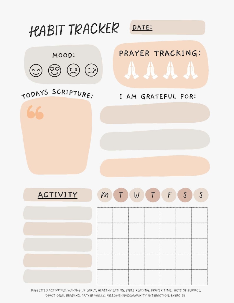Simple Aesthetic Habit Tracker | Printable | Gratitude Prayer | Digital ...