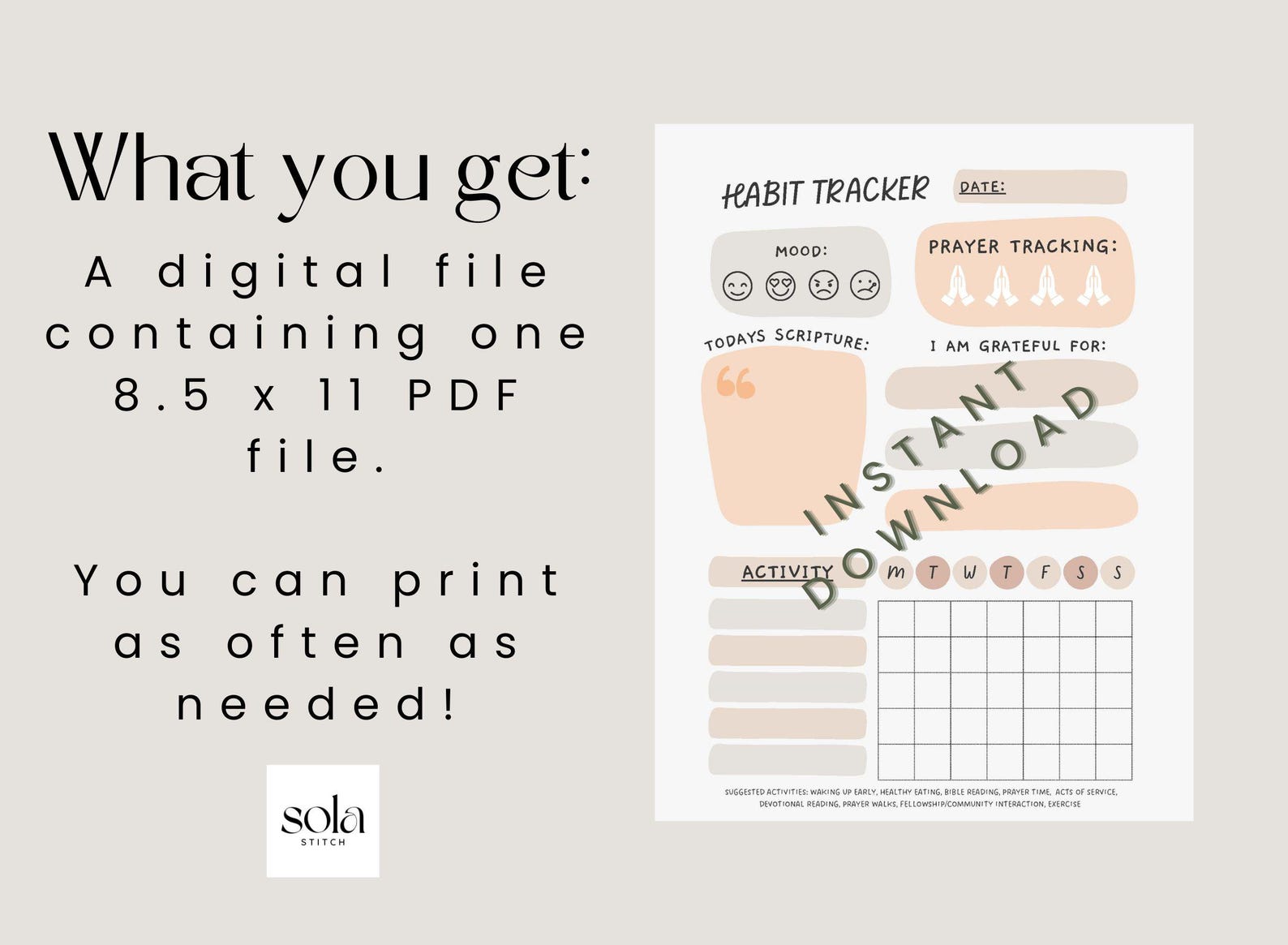 Simple Aesthetic Habit Tracker | Printable | Gratitude Prayer | Digital ...
