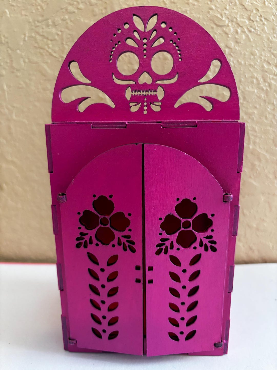 Handcrafted Pink Mini Altar Laser-cut Wooden Shrine With Calavera ...