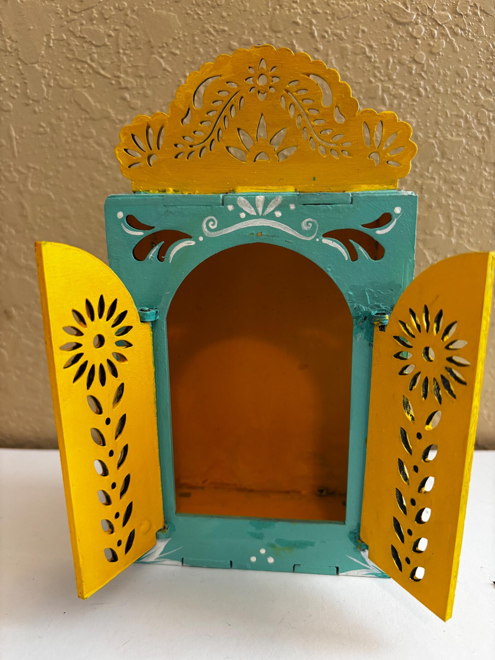 Hand-painted Mexican Mini Altar wooden Shrine Colorful Floral Home ...