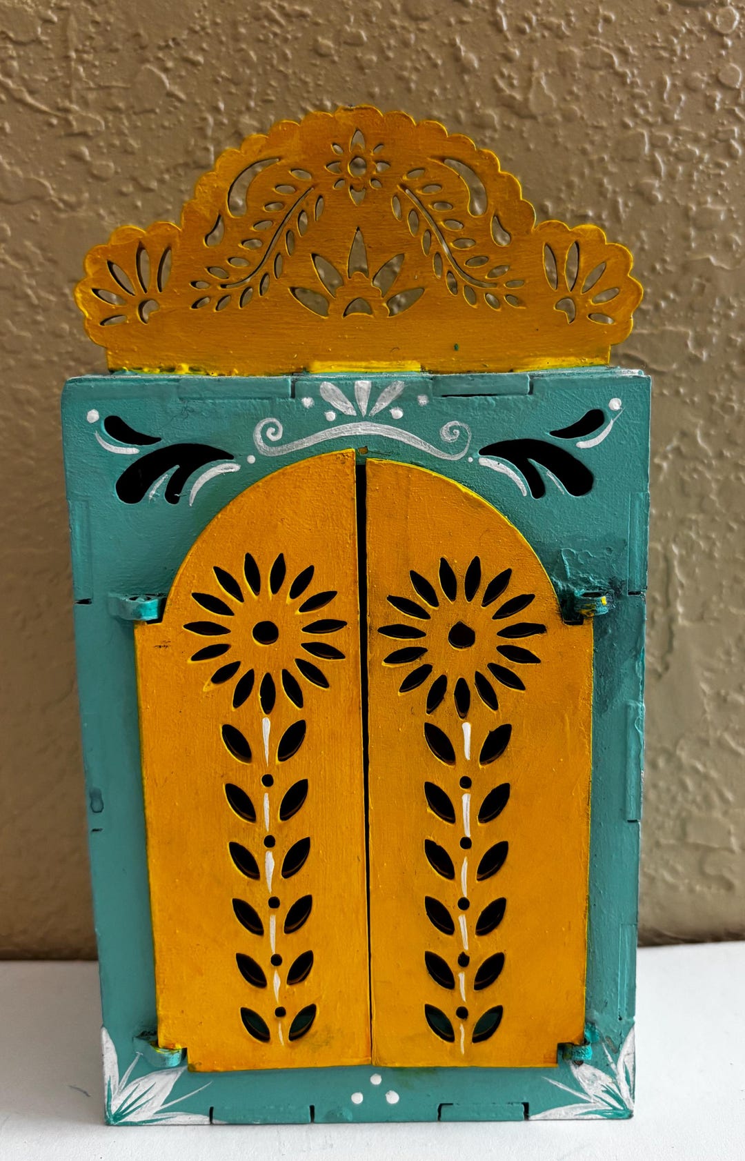 Hand-painted Mexican Mini Altar wooden Shrine Colorful Floral Home ...