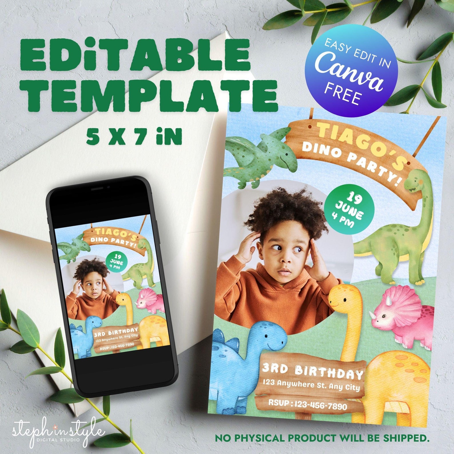 Editable Dinosaur Party Invitation Card | Dinosaur Theme | World ...