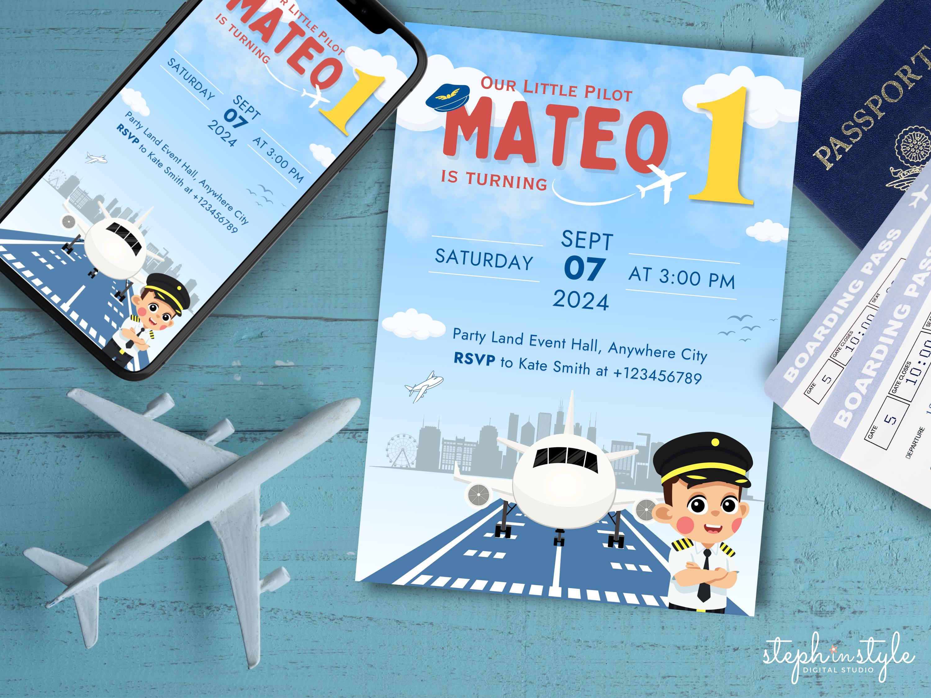 Editable Little Pilot Birthday Invitation Template | Airplane Theme ...