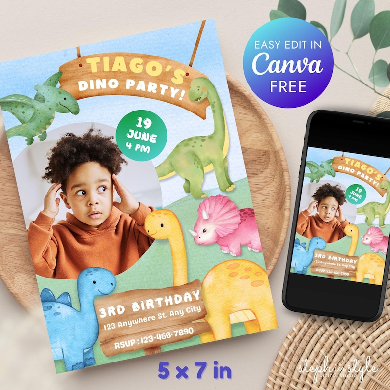 Editable Dinosaur Party Invitation Card | Dinosaur Theme | World ...