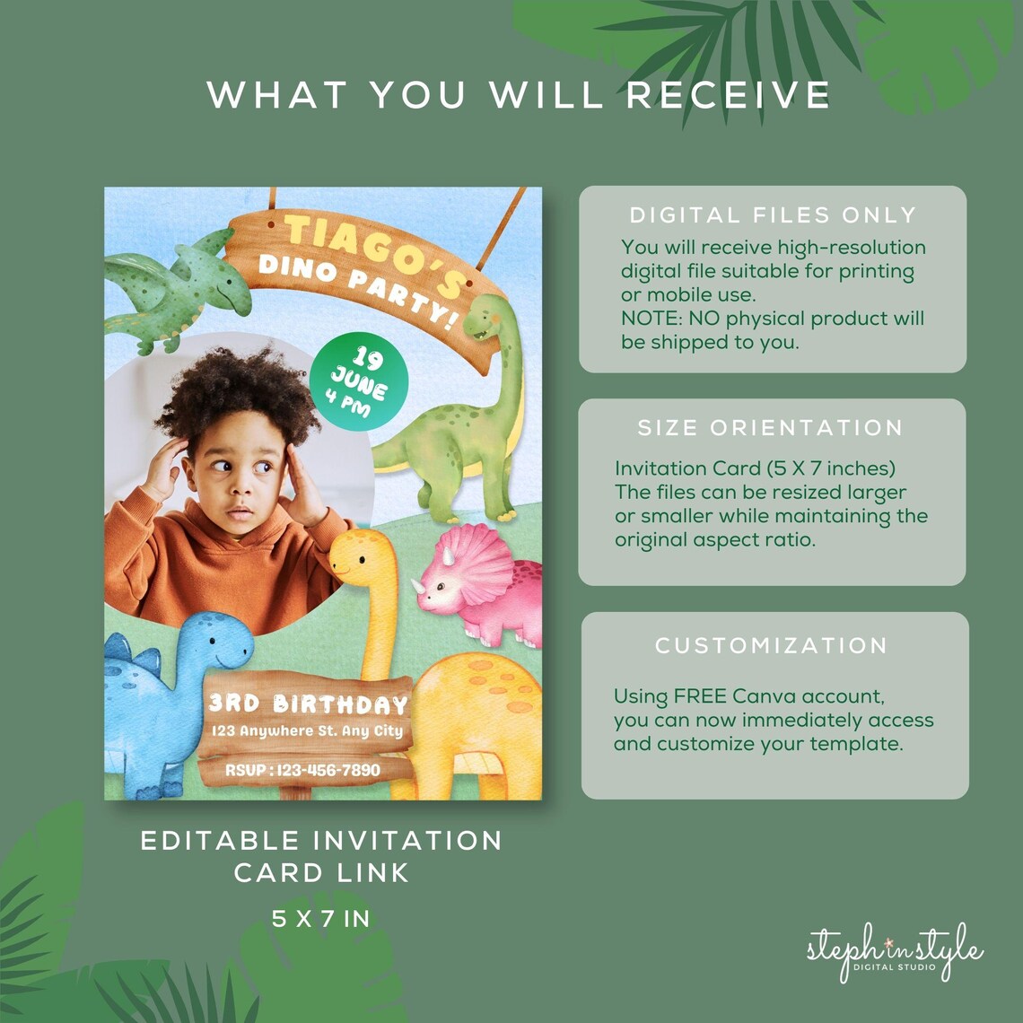 Editable Dinosaur Party Invitation Card | Dinosaur Theme | World ...