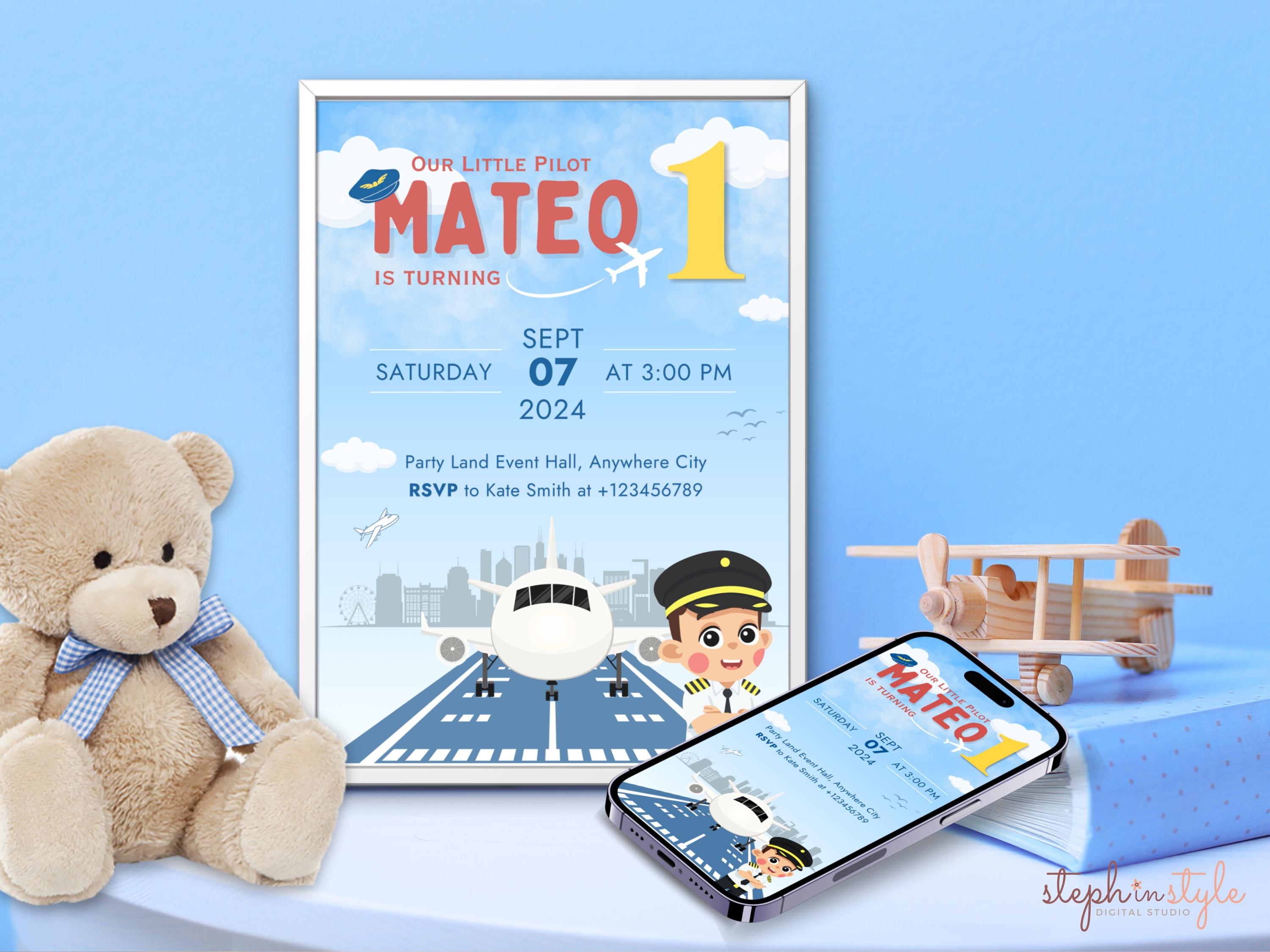 Editable Little Pilot Birthday Invitation Template | Airplane Theme ...