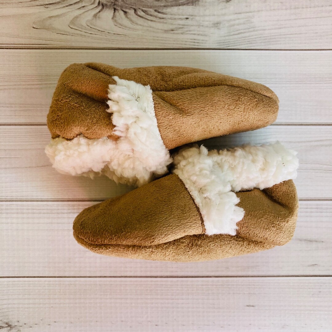 Winter Baby Boots, Tan Faux Sherpa Suede Ankle Shoes, Warm Moccasins ...
