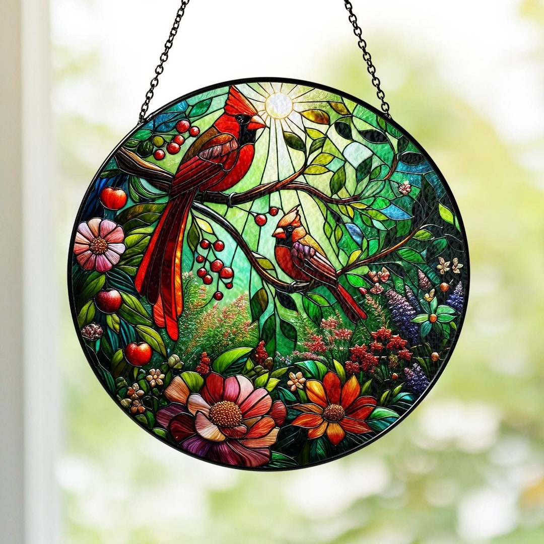 Red Cardinal Suncatcher, Cadinal Hanging, Stained Glass Window Hanging ...