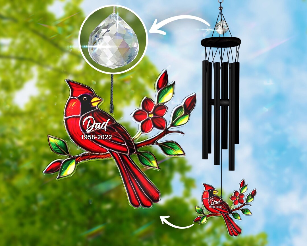 Personalized Cardinal Memorial Wind Chime, Custom Sympathy Gift for Dad ...